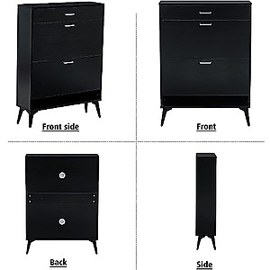 ME2 Shoe Cabinet for Entryway with 1 Slide Drawer & 2 Flip Drawers, Freestanding Shoe Rack Storage Organizer Cabinet(Black)