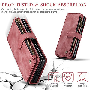 ANROD Wallet Case for Samsung-Galaxy-Z-Fold-5-5G,PU Leather Flip Magnetic Closure Shockproof Zipper Purse Cover for Samsung Galaxy Z Fold 5 5G,with Card Slots (Red)