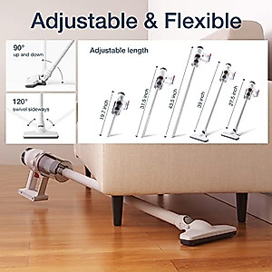 KEROMEE Cordless Vacuum Cleaner 5 in 1 Cordless Stick Vacuum Cleaner Lightweight Household with Strong Suction, for Hardwood Floors, Carpet, Stairts, Sofa, and Pet Hair, White (Cordless)