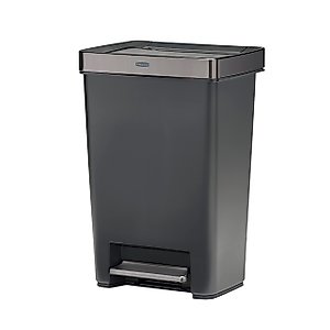 Rubbermaid Premier Series IV Step-On Trash Can for Home and Kitchen, with Stainless Steel Lid, 13 Gallon, Charcoal