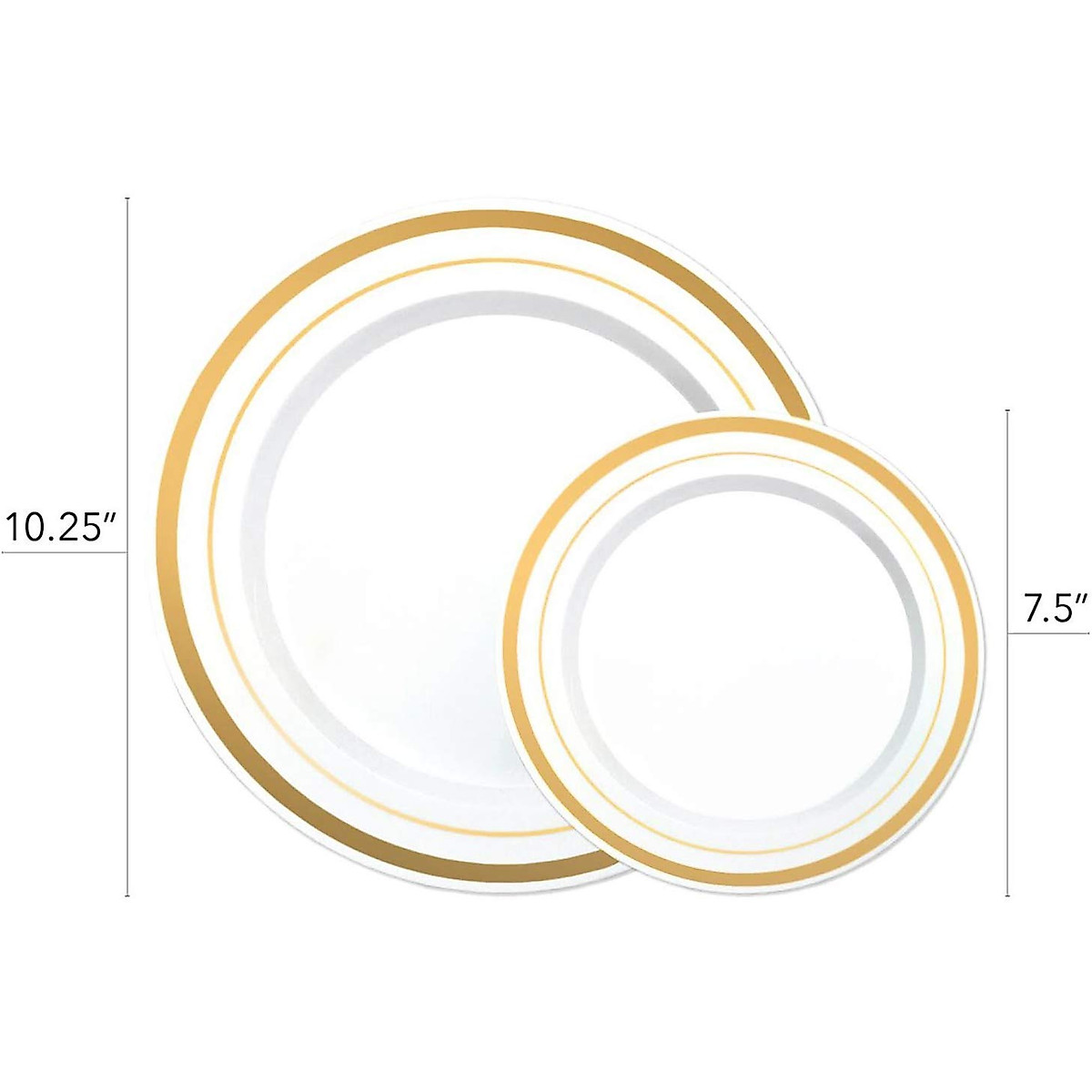 125-Piece White and Gold Fancy Plastic Plates Disposable with Silverware, Elegant Dinnerware for Weddings, Holiday Party China, Set of 25 Dinner + Salad Plates, 25 Spoons, 25 Forks, 25 Knives