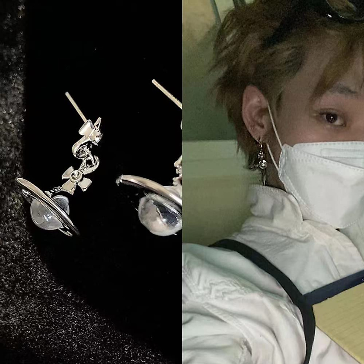 ZHOUMEIWENSP Silver Saturn NANA Earrings Planet Dangle Earrings Space Hypoallergenic Punk Earrings for Women (Silver)