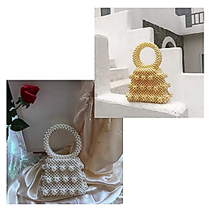YUSHINY Women Acrylic Beaded Ladder Evening HandBag Box with Zipper Closure for Wedding Party (White)