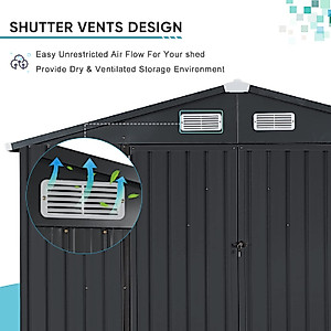 Verano Garden 8’x6’ Outdoor Storage Shed, Galvanized Metal Steel Shed,Double Door W/Lock, Garden Storage for Backyard, Patio, Lawn (96.65"x63.39"x77.17)