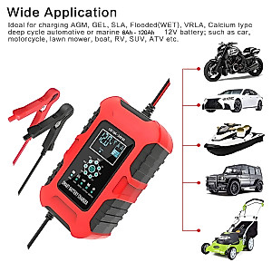 10-Amp Battery Charger, 12V/10A 24V/5A Smart Automatic Maintainer Trickle Charger with Temperature Compensation, 7 Stage Lead Acid AGM LiFePO4 Battery Charger for Cars Motorcycles Boats
