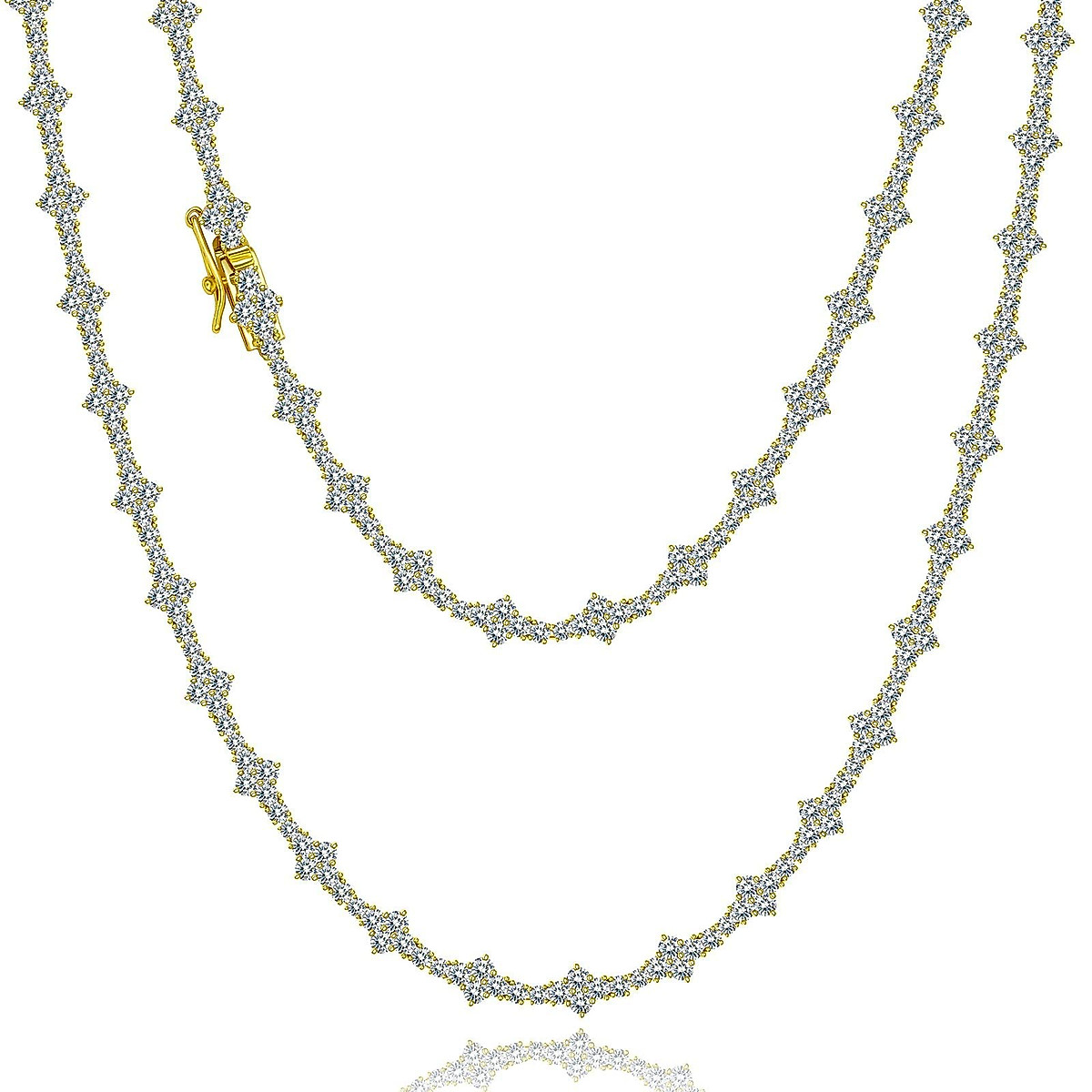 Lulu Mel 3mm Honeycomb Hip Hop 14K White Gold Plated Necklace for Men Women, 16-20 Inches Prong Setting 5A Cubic Zirconia Diamond Classic Tennis Necklace Choker for Rapper with Gift Box (Gold,18")