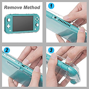 Crystal Clear Cover Case for Switch Lite, Ultra Slim Clear Hard PC Protective Case Compatible with Nintendo Switch Lite with a Glass Screen Protector and 8 Thumb Grips Caps