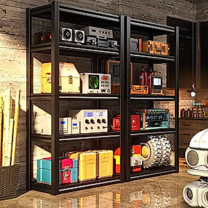 Raybee 2 Pack Garage Shelving Heavy Duty Storage Shelves Adjustable 5 Tier Metal Rack for Warehouse Pantry Kitchen, 31.5" W x 16.5" D x 72" H Black