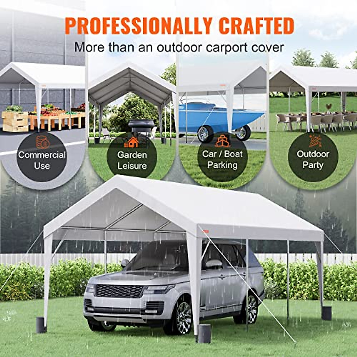 VEVOR Carport, 10x20 ft Heavy Duty Car Canopy Garage Boat Shelter Party Tent with 8 Reinforced Poles and 4 Weight Bags, UV Resistant Waterproof All-Season Tarp for SUV, F150, Car, Truck, Boat