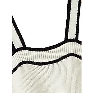 SweatyRocks Women's Sleeveless Ribbed Knit Spaghetti Strap Crop Cami Tank Top Black White M