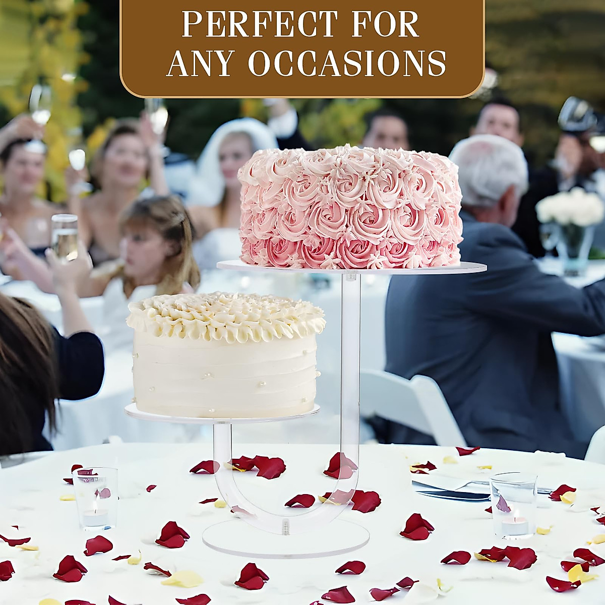 Cake Stand 2 Tier - Stylish Clear Cake Tree Acrylic Cupcake Tower for Weddings, Birthdays, Anniversaries, Baby Showers, Parties Décor - 2 Cake Trays with 10 and 8 inch diameters