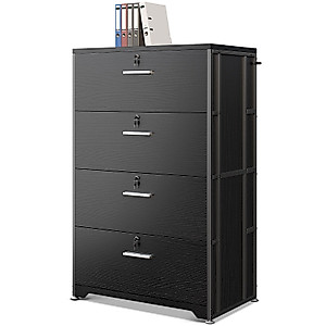 AODK File Cabinet Filing Cabinet for Home Office, Large File Cabinets with Lock, Office Storage Cabinet 4 Drawer for Legal/Letter/A4 File, Black