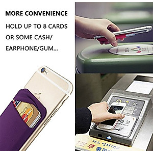3Pack Cell Phone Card Holder Double Pocket for Back of Phone for ID/Credit Cards,Stick On Card Wallet Sticker Stretchy Lycra Fabric for iPhone,Android and Smartphones-Purple&Silver&Black…