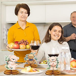 Kajaia 9 Pieces Bear Baby Shower Honeycomb Centerpieces Paper Bear Table Decorations Bear Baby Shower Decorations Table Toppers for Birthday Party Favors Supplies, 9 Styles