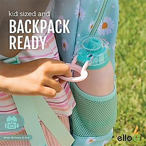 Ello Emma 14oz Vacuum Insulated Stainless Steel Kids Water Bottle with Straw and Built-in Carrying Handle and Leak-Proof Locking Lid for School Backpack, Lunchbox and Outdoor Sports, Lilac