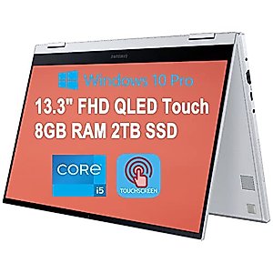 SAMSUNG Galaxy Book Flex2 Alpha 2-in-1 13 Laptop 13.3" FHD QLED Touchscreen 11th Gen Intel 4-Core i5-1135G7 (Beats i7-10510U) 8GB RAM 2TB SSD Backlit Fingerprint Dolby Win10Pro Silver