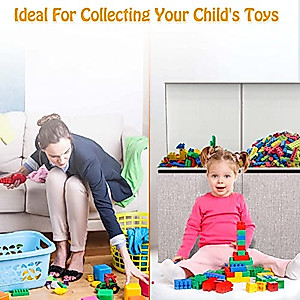 pasanba Large Toy Box, Collapsible Large Toy Chest for Kids with Lid and Handles, Toy Storage Organizer for Boys, Girls, Nursery, Play Room, Bedroom, 40.2 * 15.7 * 13.9 In,150L(Grey)