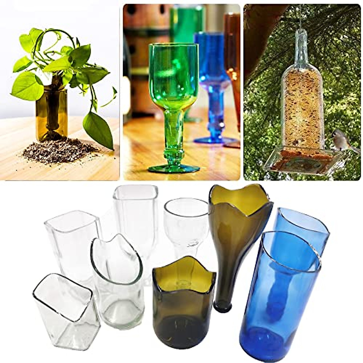 Arc Glass Bottle Cutter Portable DIY Bottle Cutting Tool Kits for Different Angles, Square & Round Bottle Cutting Machine with Complete Accessories for Beer, Whiskey, Wine…