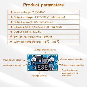 EC Buying LM2596 DC-DC Step-Down Voltage Module, Step-Down Converter, Adjustable Buck Converter Regulator Module with Digital Input 2.5V~40V Output1.25V~37V 3A/voltage Regulator with LED Display(2PCS)
