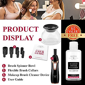 Electric Makeup Brush Cleaner Machine with FREE Makeup Cleaner Shampoo - Automatic Makeup Brush Washing Machine and Spinning Dryer with Rubber Collars - Clean, Rinse and Dry in Seconds