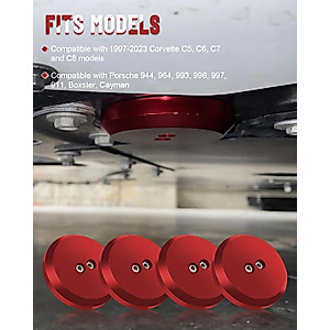 Samman Corvette Jack Pucks Billet Aluminum Jacking Puck Jack Pad Adapter Floor Jack Pad Compatible with 1997-2023 Corvette C5 C6 C7 C8/ Porsche 944 964 993 996 997 911 Boxster Cayman -(4 Pack Red)