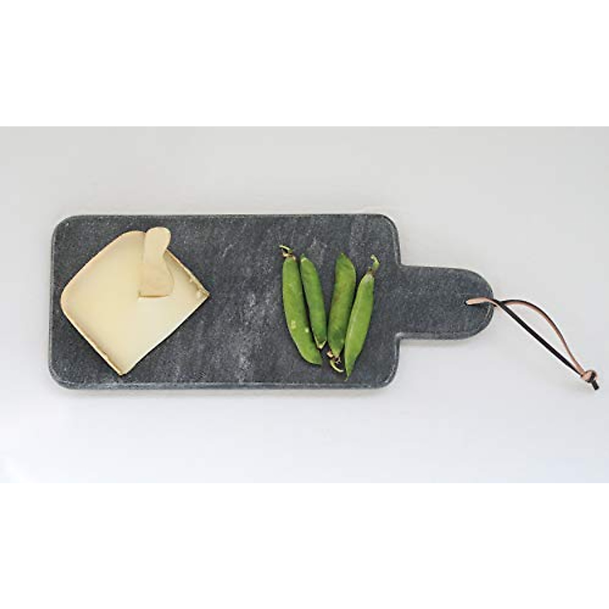 Rectangular Black Marble Cutting Board with Leather Strap