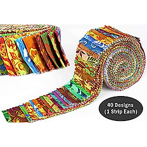 Soimoi 40Pcs Batik Print Precut Fabrics Strips Roll Up 1.5x42inches Cotton Jelly Rolls for Quilting - Yellow