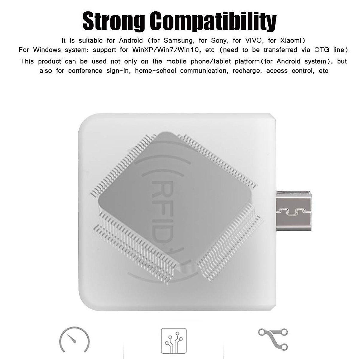Portable Contactless Smart Card Reader, High Frequency RFID ID Mobile Phone Card Reader with USB Male Interface, 0.2s Fast Card Reading, IC/ID Dual Version, Support PC Phone Tablet (White)