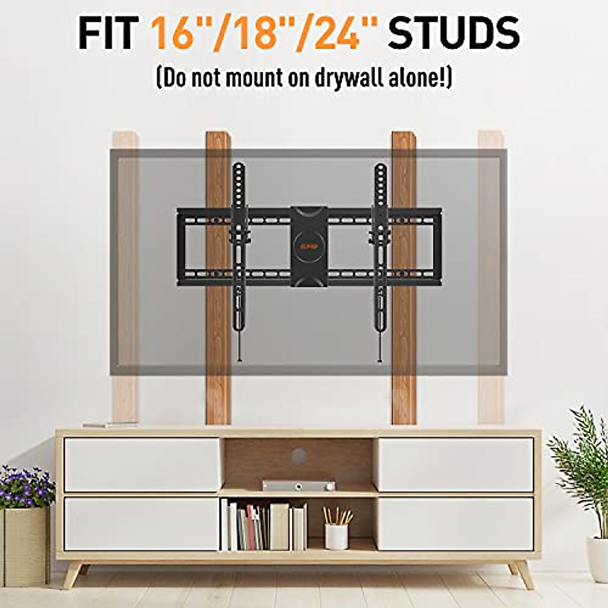 ELIVED UL Listed TV Wall Mount for Most 37-75 Inch TVs, Universal Tilt TV Mount fits 16”, 18”, 24” Studs, Low Profile Wall Mount TV Bracket Max VESA 600x400mm