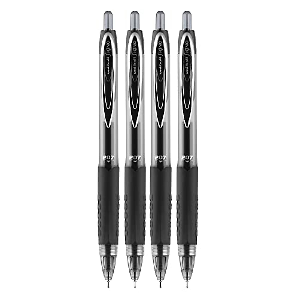 uni-ball® Signo Gel 207™ Retractable Gel Pens, Medium Point, 0.7 mm, Clear Barrels, Black Ink, Pack Of 4