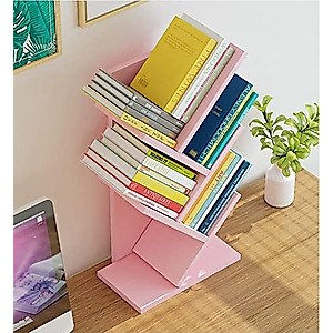 Tree Bookshelf,4-Layer Floor Standing,The Desktop Bookshelf Can Hold Books,Magazines,CDs and Photo Albums,Office Storage Rack,Pink