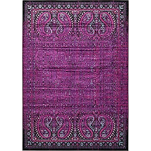 Unique Loom Imperial Collection Paisley, Distressed, Border, Vintage, Modern, Abstract Area Rug, 8 ft x 11 ft 6 in, Lilac/Black