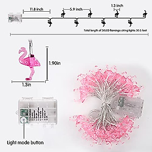 Battery String Lights Pink Crystal Flamingo Lights 30.5ft 60 LED Waterproof Outdoor String Lights, 8 Lighting Modes Battery Twinkle Lights, Patio Garden Wedding Christmas Flamingo Party Decorations