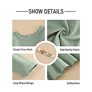 bilison Toddler Baby Girl Clothes Solid Color Ruffle Tops Floral Pants with Headband Outfit Set