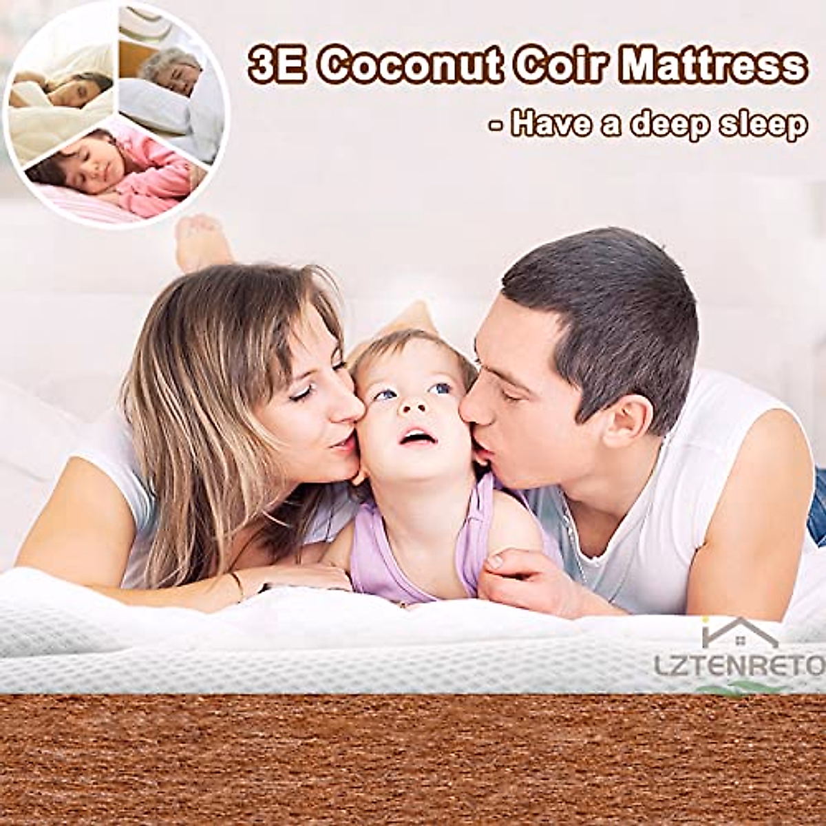 LZTENRETO Firm Coir Mattress, 3E Coconut Coir Mattress Pad, Quiet Coconut Palm Mattress, Thick Coir Mattress Pad in 6cm,9cm,11cm, Foldable (White-B,Queen 9cm)