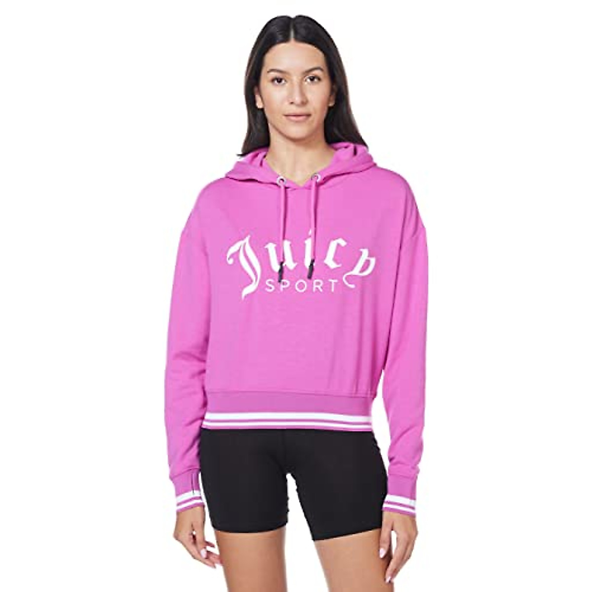 Juicy Couture Women's Cropped Logo Pullover Hoodie, Wild Fuchsia, Large
