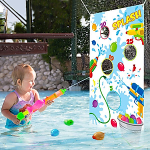 Toss Game Banner for Water Balloons, 4 Score Holes Shooter Target for Water Gun, Swimming Pool Fun Addition Toy for Throwing Water Bomb, Summer Splash Fun for Kids Adults, Pool Party Supplies