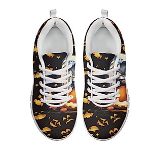 Jeiento Lightweight Halloween Shoes for Women Girls Cute Cowboy Cat Running Shoes Pumpkin Outdoor Breathable Mesh Running Walking Sneaker for Teenager Size US 8.5