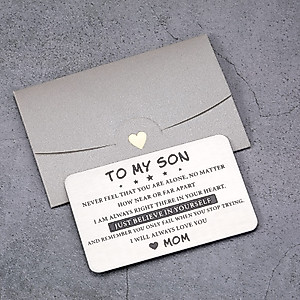 Omnitotimuse To My Son, Son Gifts from Mom Inspirational Wallet Insert Card for Son from Mom Graduation Birthday Gifts for Men Him Silver