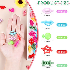 50 Pieces Plastic Barrettes Self Hinge Barrettes for Girl Mini Flower Bow Hair Colorful 80s 90s Cute Clip Multi Design Plastic Hair Pin in Candy Heart Star Shape Accessory(Classic Style)