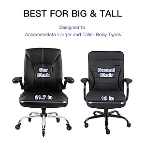 Big and Tall Office Chair for Heavy People 400lb, Executive Desk Computer Chair Adjustable Flip-up Armrests, PU Leather Swivel Task Chair with Ergonomic High Back and Lumbar Support