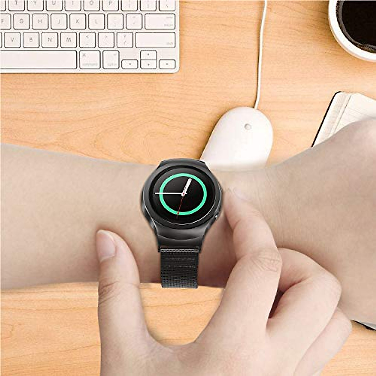 Fintie Band Compatible with Gear S2, Soft Woven Nylon Adjustable Replacement Sport Strap with Adapters Compatible with Samsung Gear S2 SM-R720 SM-R730 Smart Watch (Black)