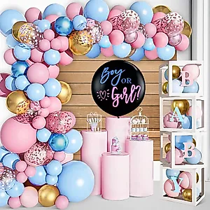 KISPATTI 168pcs Baby Boxes Gender Reveal Balloon Decorations, Pink and Blue Balloon Garland Arch Kit Baby Boxes with A-Z+Baby Letters for Baby Shower 1st Bday Boy or Girl Gender Reveal Party Supplies