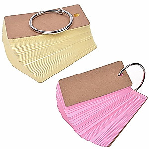 Blank Flash Cards Index Cards Note Cards with Binder Ring, Assorted Colors, 3.5 x 2.2 Inches,10 Packs, 50 Sheets/Pack