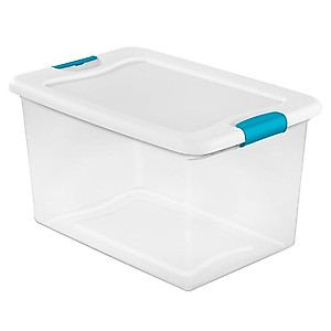 Sterilite 64 Quart Large Latching Stackable Clear Plastic Storage Tote Box, 12 Pack & Deep Clip Container Bins for Organization and Storage, 4 Pack