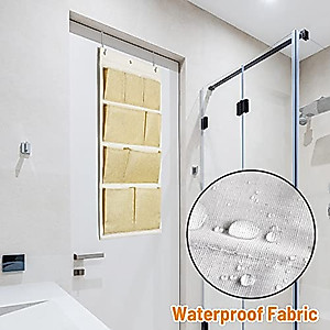 Over Door 4-Shelf Hanging Storage Bags Wall Mount Closet Organizer, 9 Pockets Linen Cotton Fabric Multi Functional Living Room Bedroom Bathroom File Magazine Waterproof Free Hooks Yellow