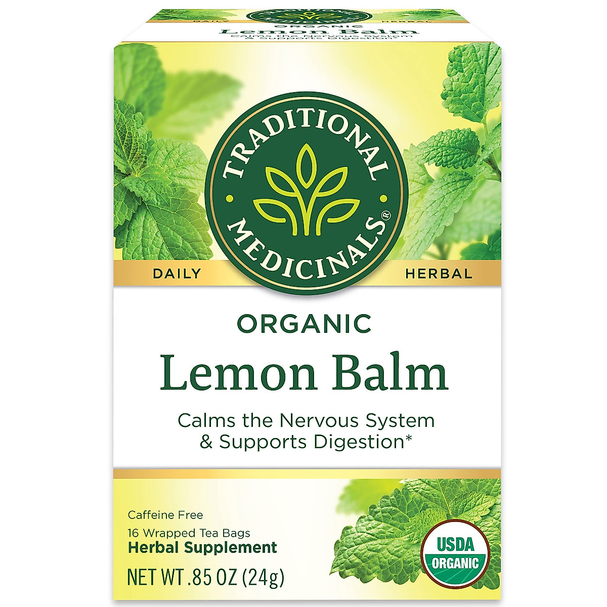 Traditional Medicinals Organic Lemon Balm Herbal Tea, Calming and Supports Digestion (Pack of 2) - 32 Tea Bags Total