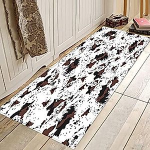 Cow Print Long Runner Rug for Hallway,Brown Cow Cowhide Pattern Western Country Farm Animal Skin,Area Rug Non-Slip Floor Carpet for Bedroom Indoor Doormat Entrance Door Mat Washable Kitchen Rugs