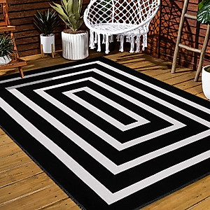 LEEVAN Black and White Rug 3x5 ft Cotton Woven Striped Door Mat Reversible Foldable Washable Indoor Outdoor Striped Rug Farmhouse Geometric Front Porch Rug for Living Room/Front Door/Balcony