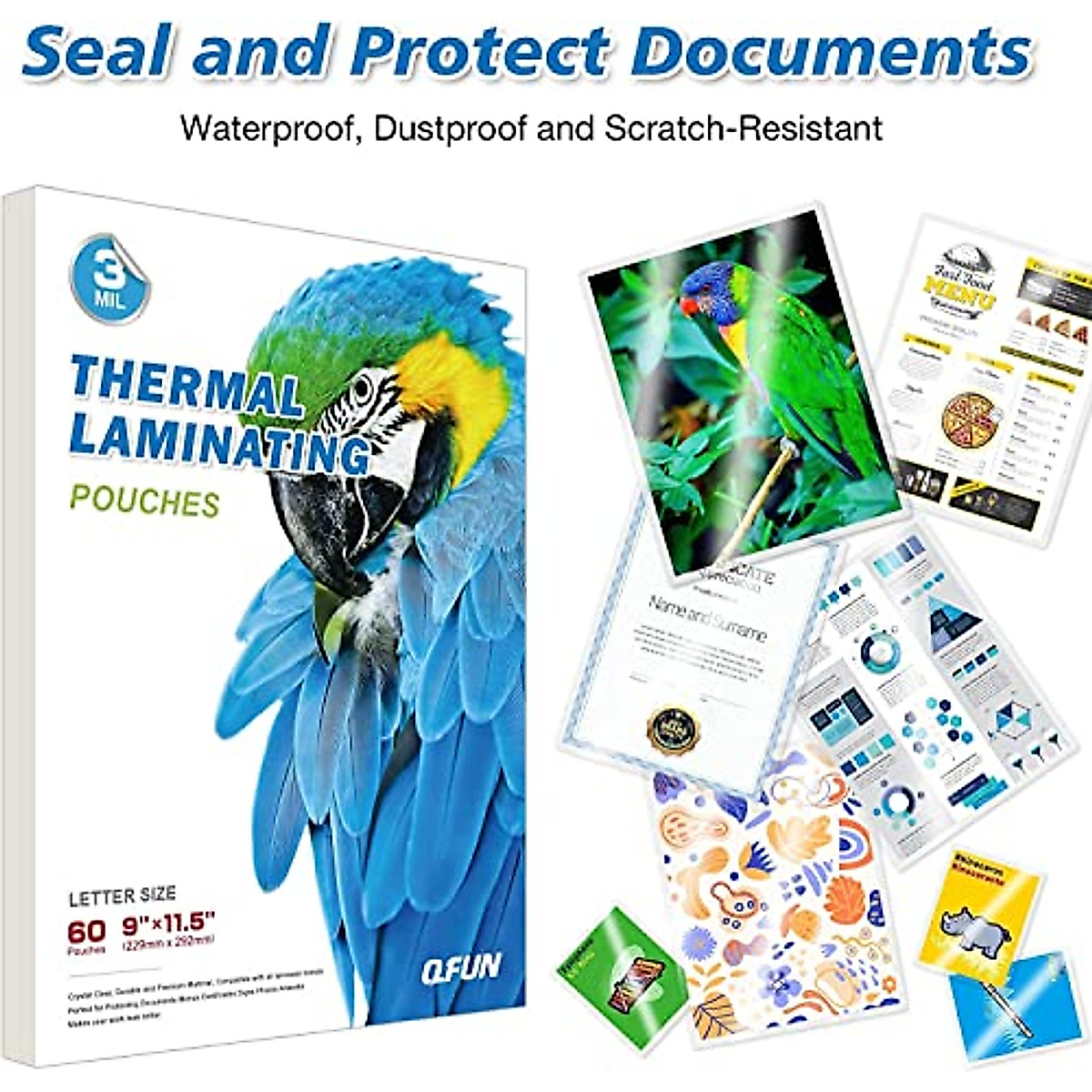 Qfun Laminator Machine and Laminating Pouches Bundle, 9-inch Lamination with Letter Size Laminating Sheets, 3mil 80pack